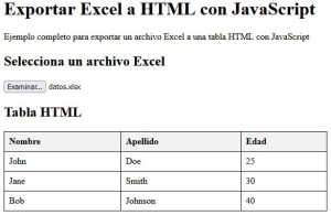Exportar excel a html con javascript